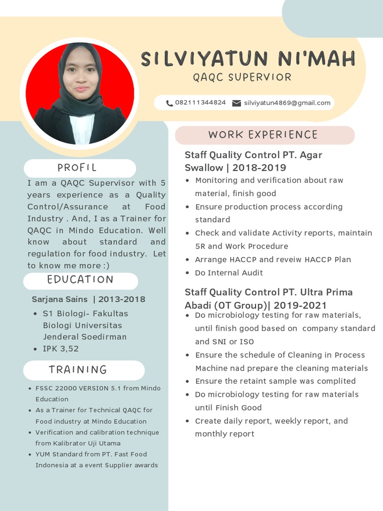CV Silviyatun Ni'mah Update | PDF | Verification And Validation | Audit