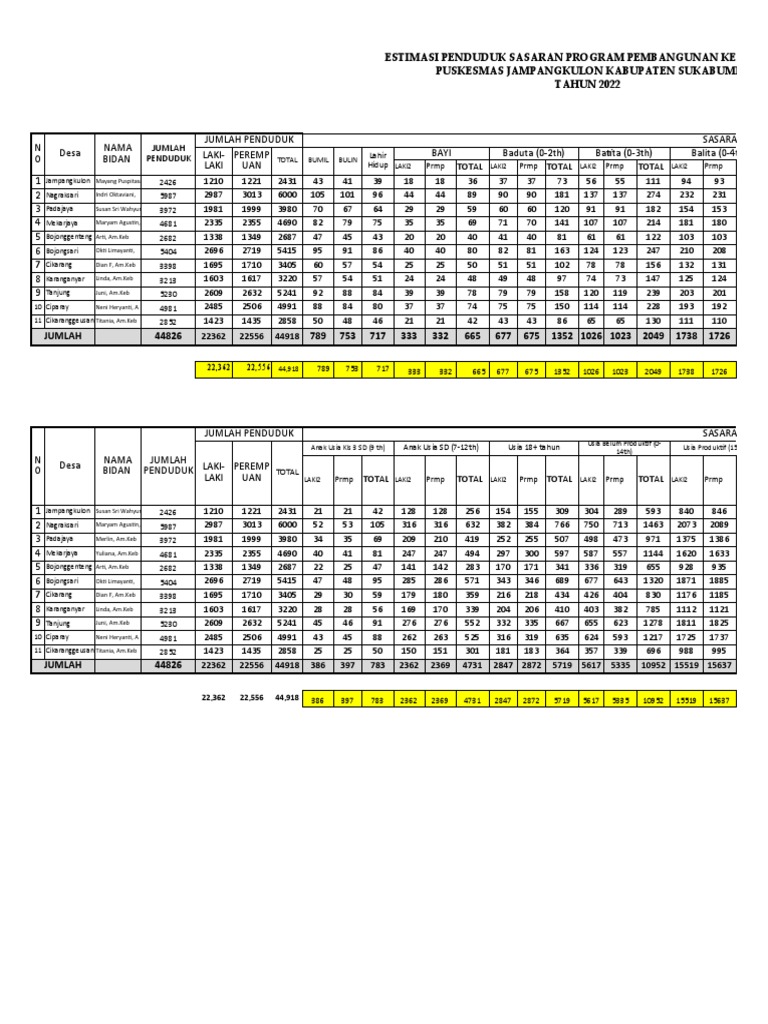 Estimasi Penduduk Sasaran 2022 | PDF