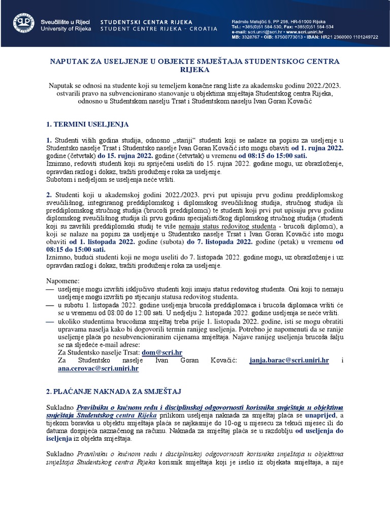 Naputak Za Useljenje | PDF