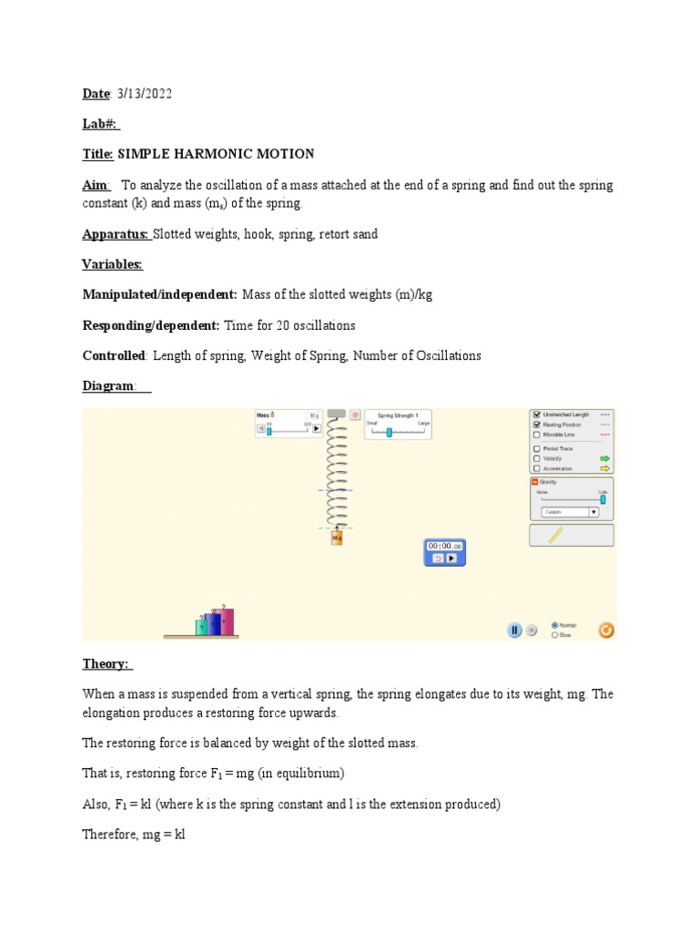 Simple Harmonic Motion Lab | PDF | Oscillation | Physical Quantities