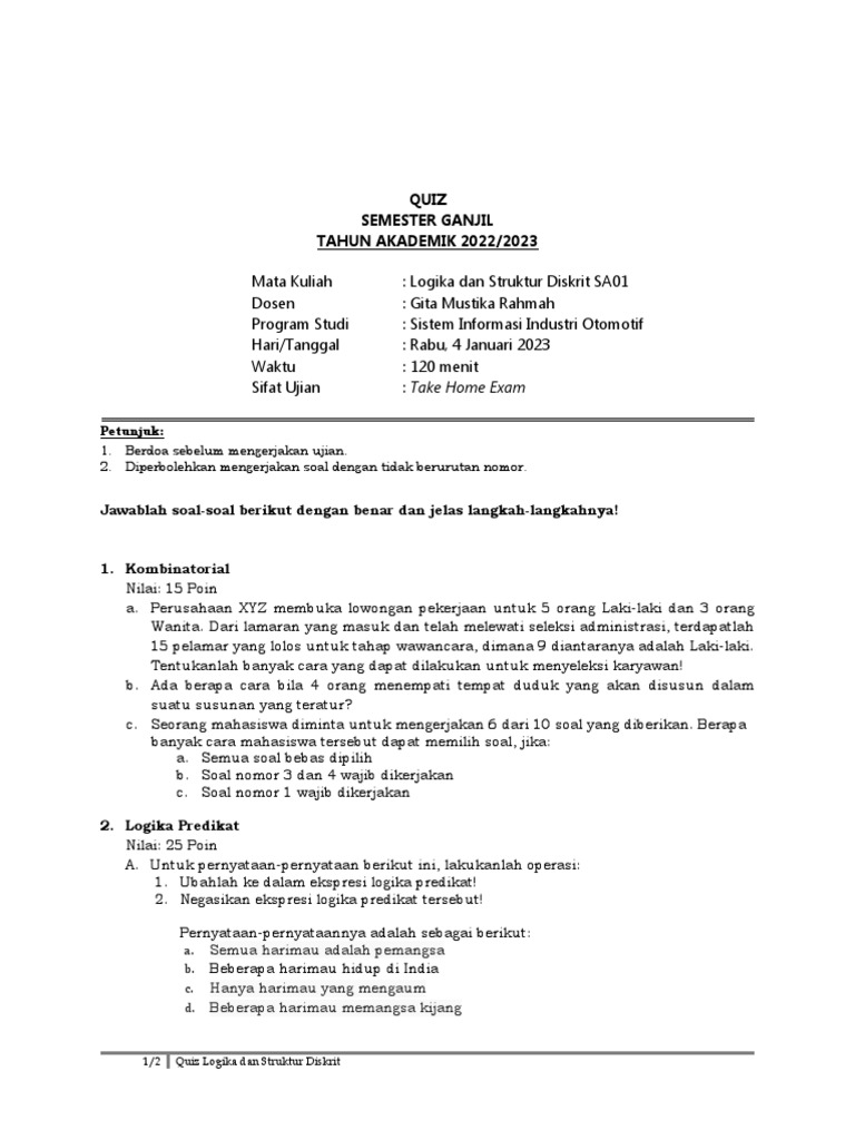 Quiz LSD Ganjil 22-23 | PDF