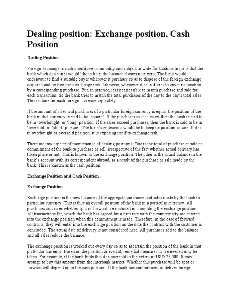 Dealing Position | PDF | Banks | Foreign Exchange Market