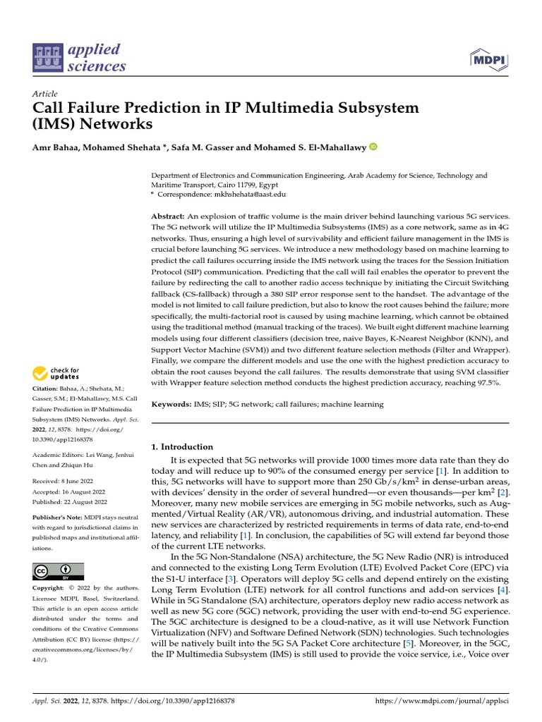 Call Failure Applsci 12 08378 3 | PDF | Ip Multimedia Subsystem | Session Initiation Protocol