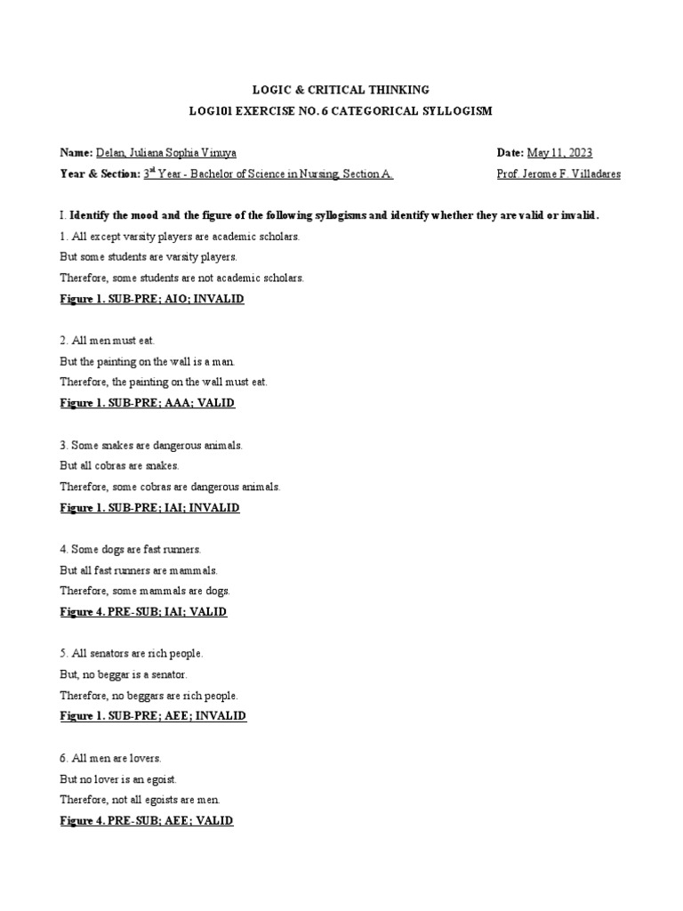 Logic101 Exercise No.6 | PDF