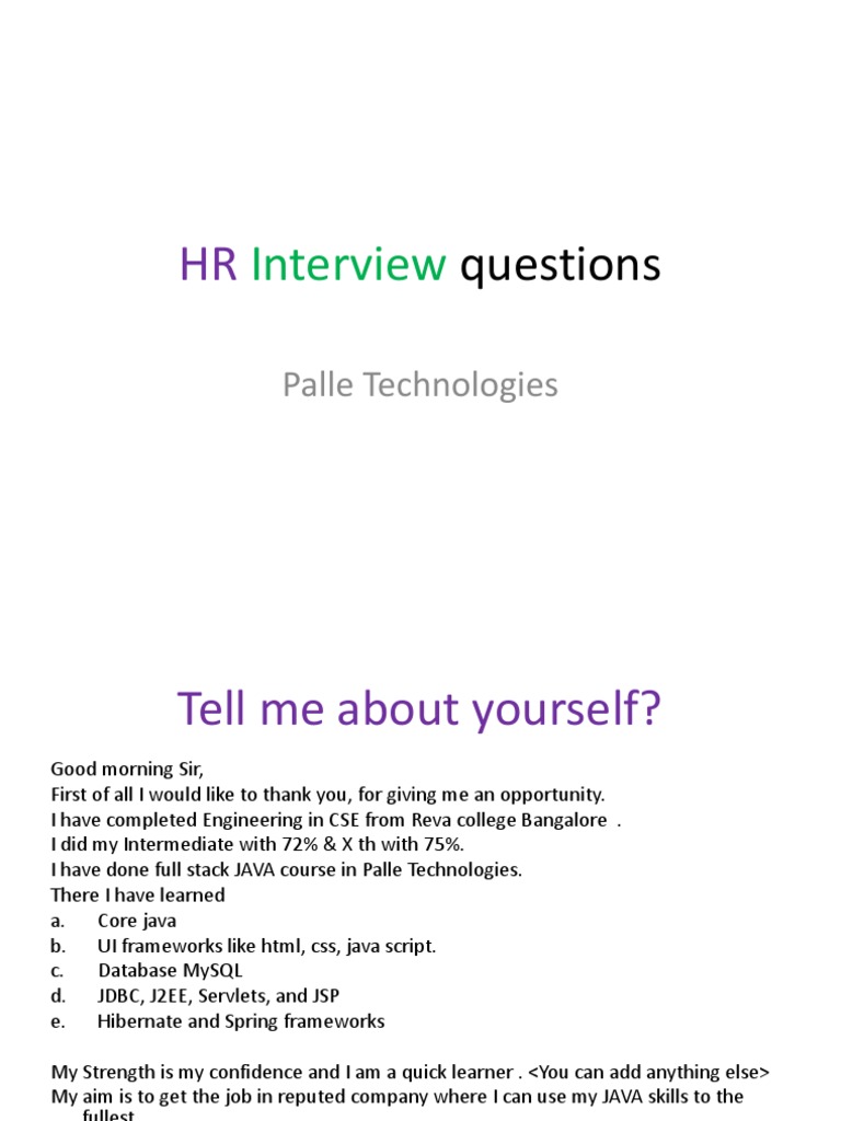 Palle Technologies HR Interview Guide | PDF