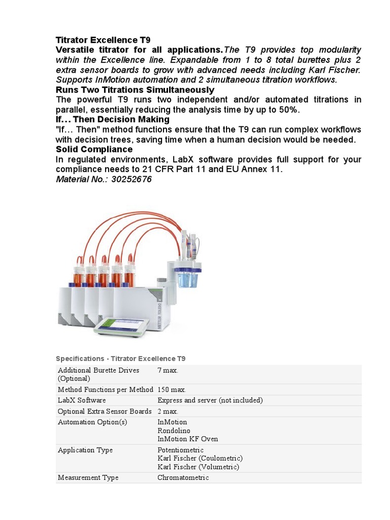 Titrator Excellence T9 | PDF | Titration | Chemistry