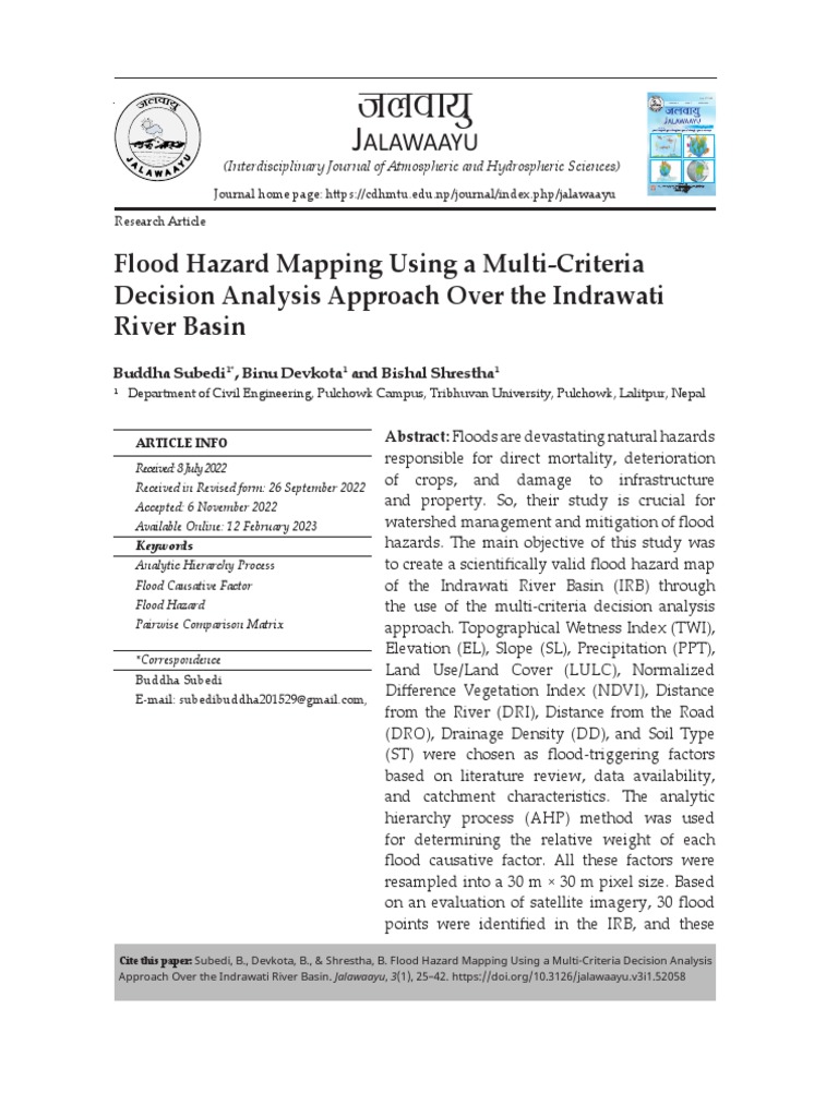 Flood Hazard Mapping Using a Multi-Criteria Decisi | PDF | Flood | Eigenvalues And Eigenvectors