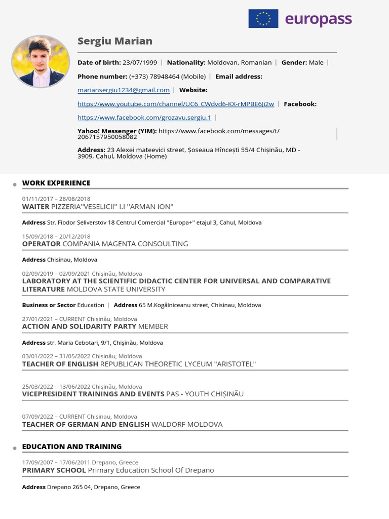 CV - Sergiu Marian | PDF | Moldova | Linguistics