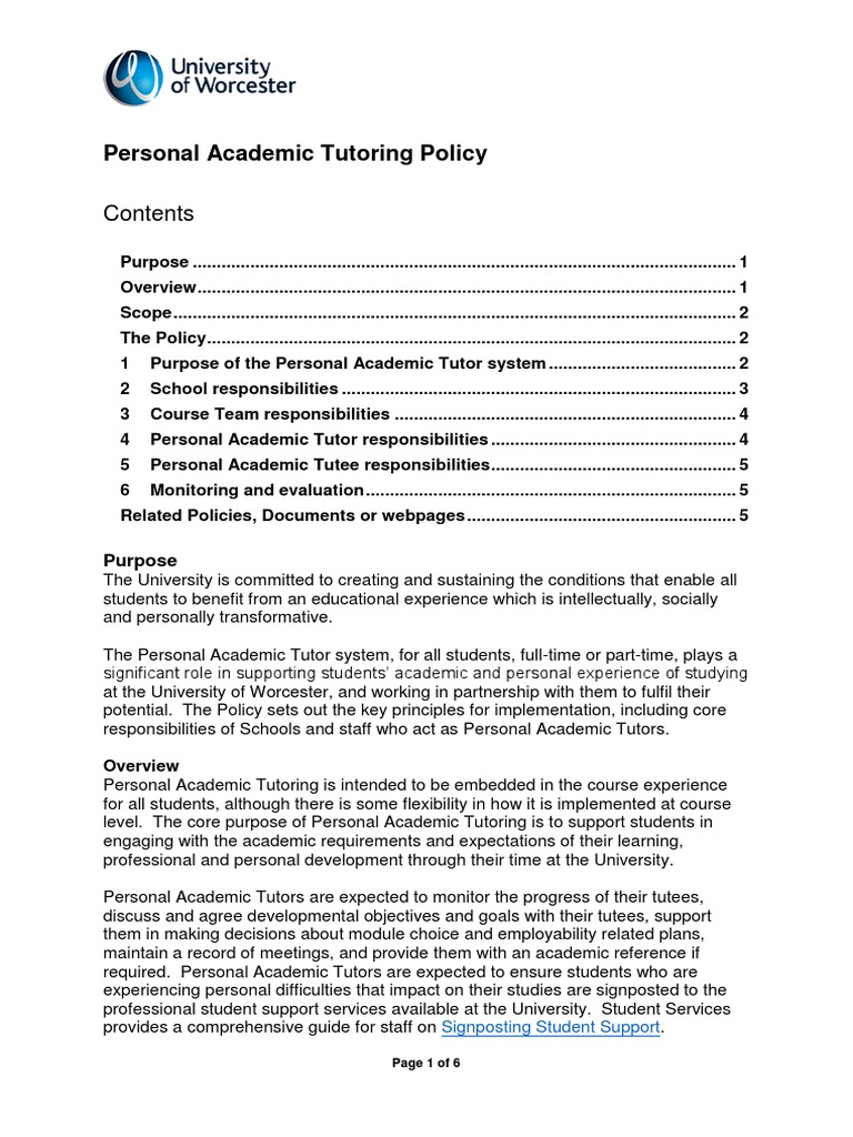 Personal Academic Tutoring Policy | PDF | Learning | Behavior Modification