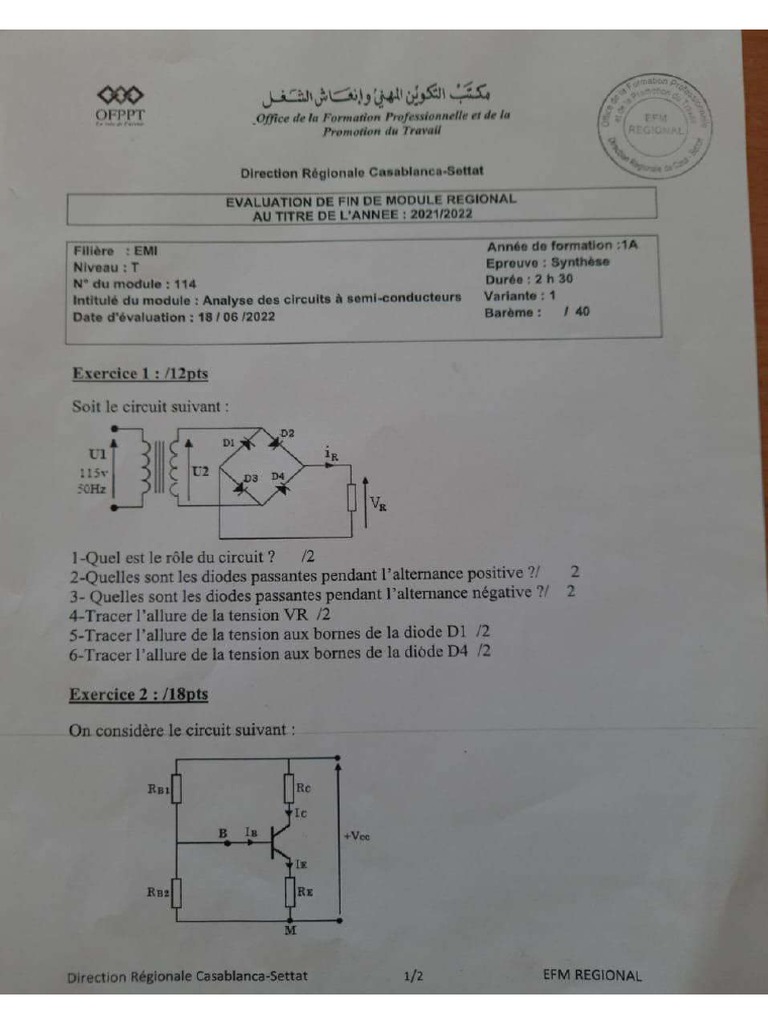 EFM Semi Conducteurs TEMI A - 2022 - DR CASA - V1 | PDF