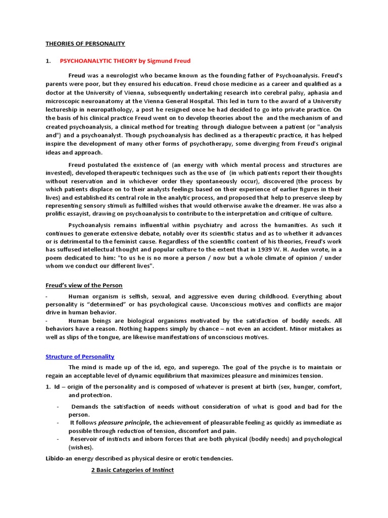 Personality Theories Balisco | PDF | Id | Psychoanalysis