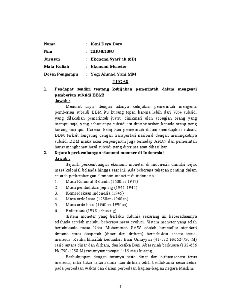 Moneter Keni-1 | PDF | Pengelolaan Keuangan & Uang