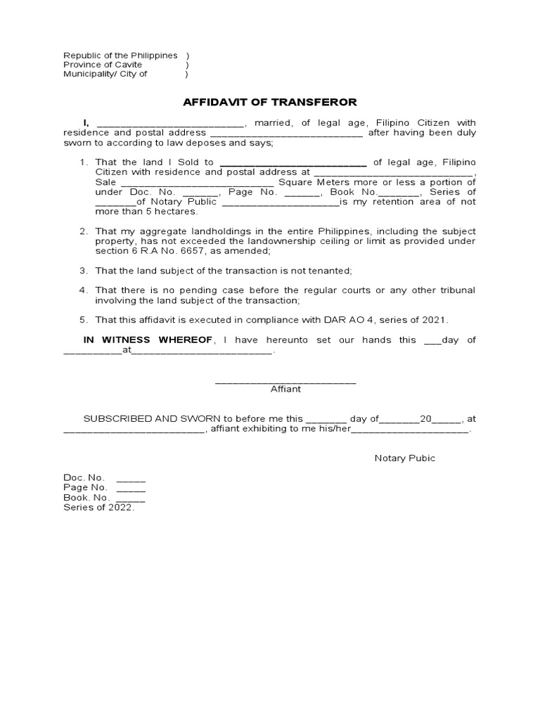 Affidavit of Transferor (Seller) | PDF
