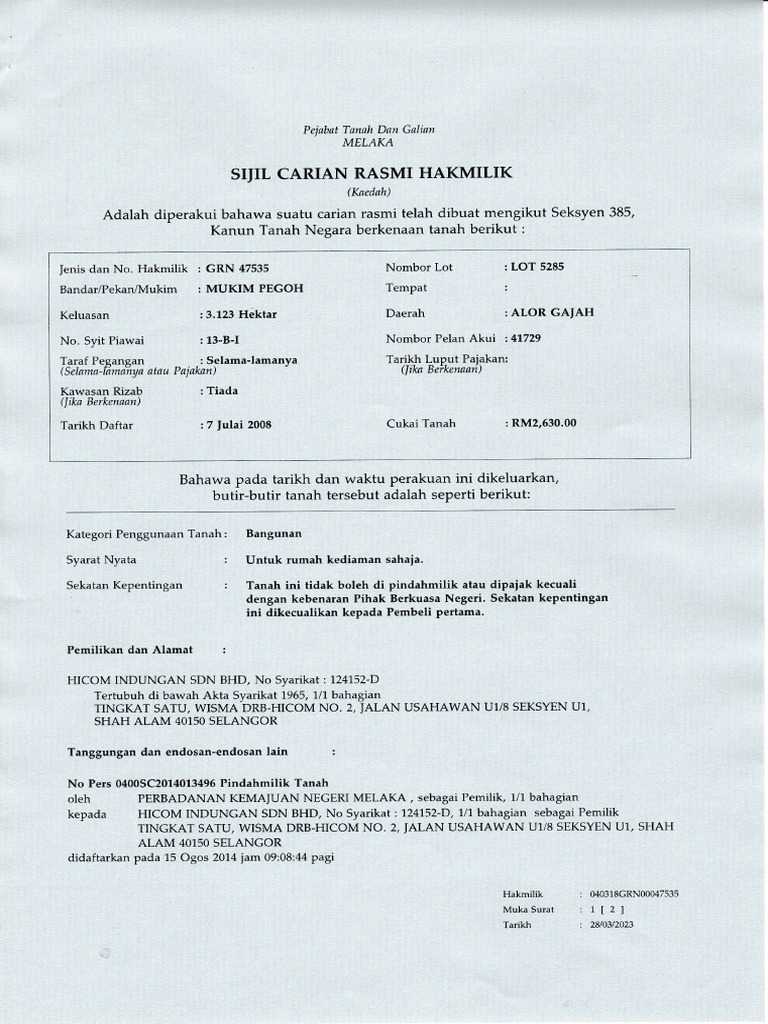 Carian Rasmi Lot 5285 - 092101 | PDF
