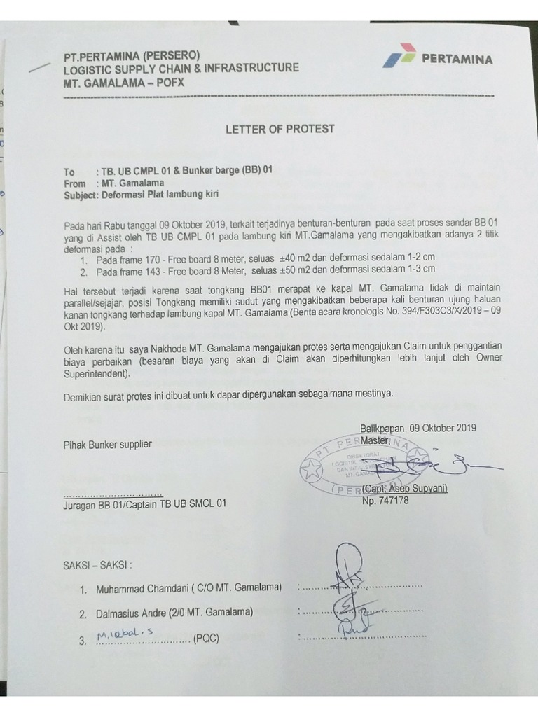 Letter of Protest MT - Gamalama | PDF