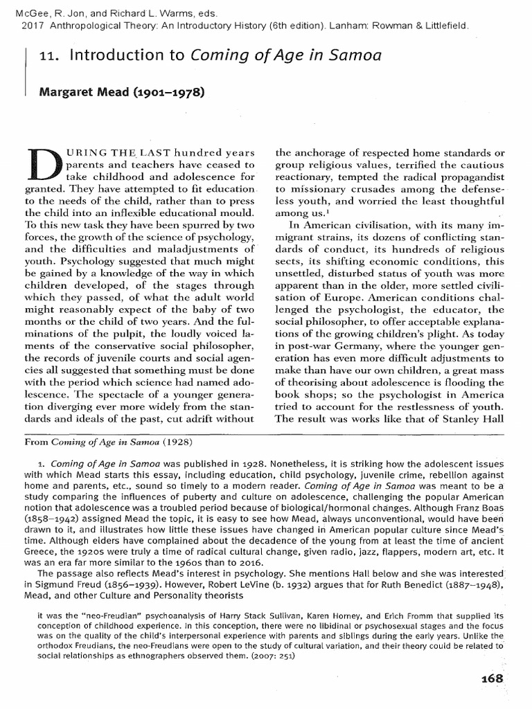 Mead - 1928 - Intro To Coming of Age in Samoa (From McGee and Warms Eds ...