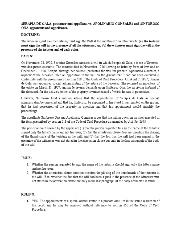 De Gala vs. Gonzales | PDF | Will And Testament | Civil Law (Common Law)
