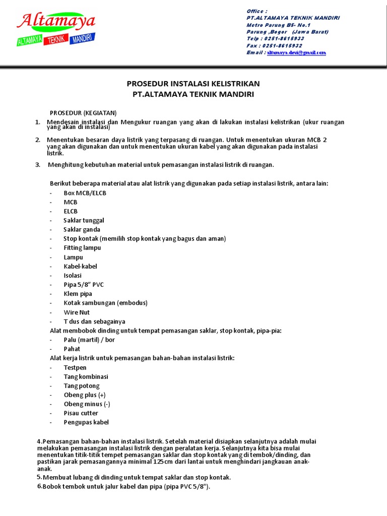 Prosedur Instalasi Kelistrikan | PDF