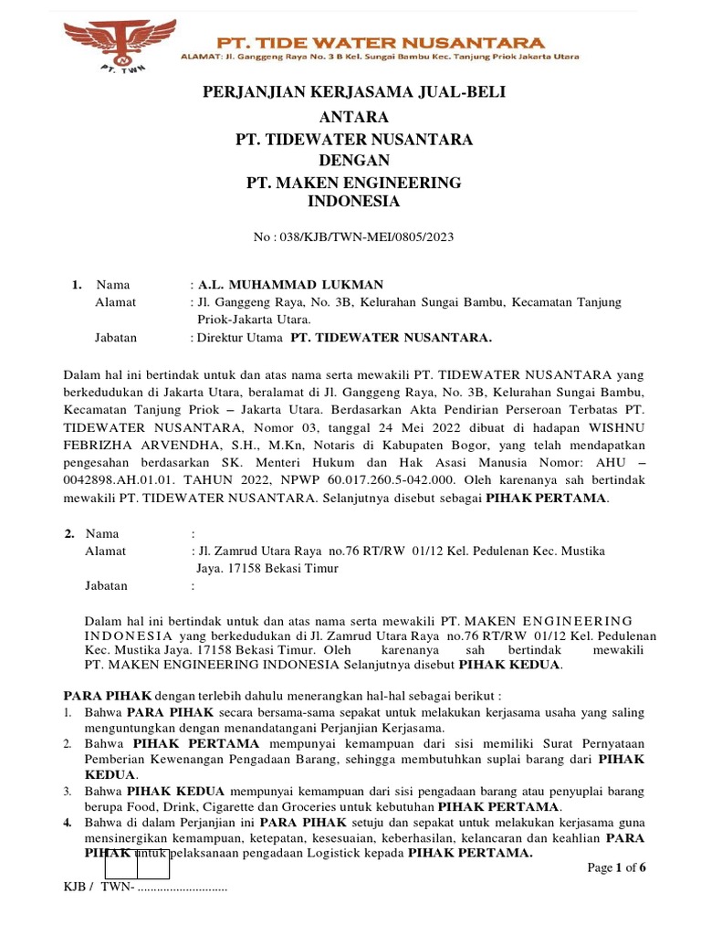 Draff Kontrak TWN 2023-2024 | PDF