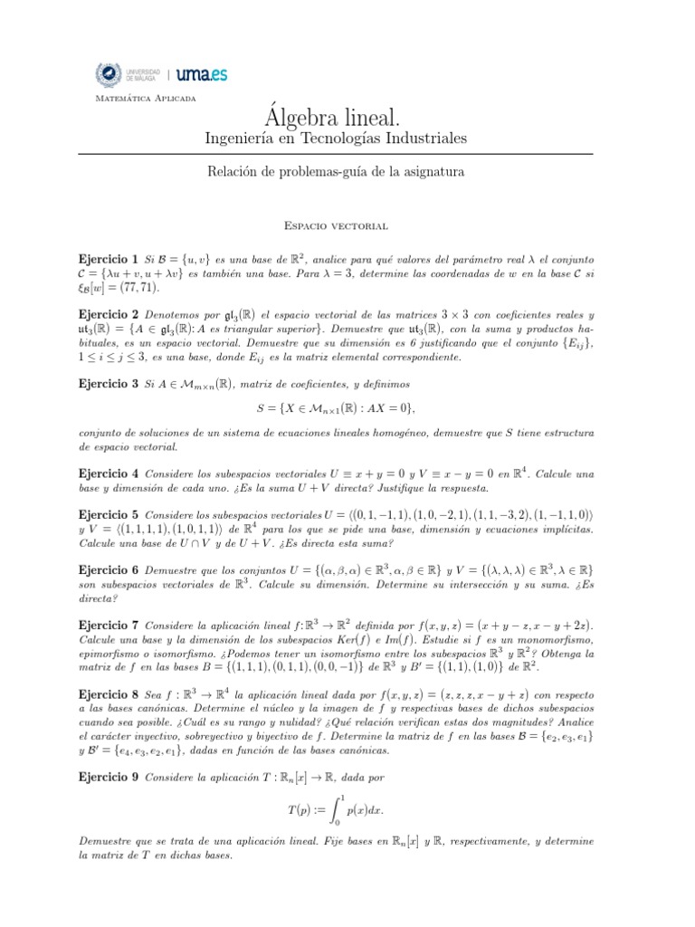 Relacionalgebra GITI | PDF | Mapa lineal | Base (álgebra lineal)