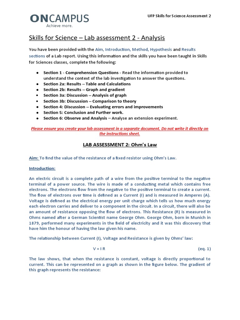 UFP Skills For Sci Eng - Lab Assessment 2 Instructions 2022-23 | PDF | Teaching Methods & Materials