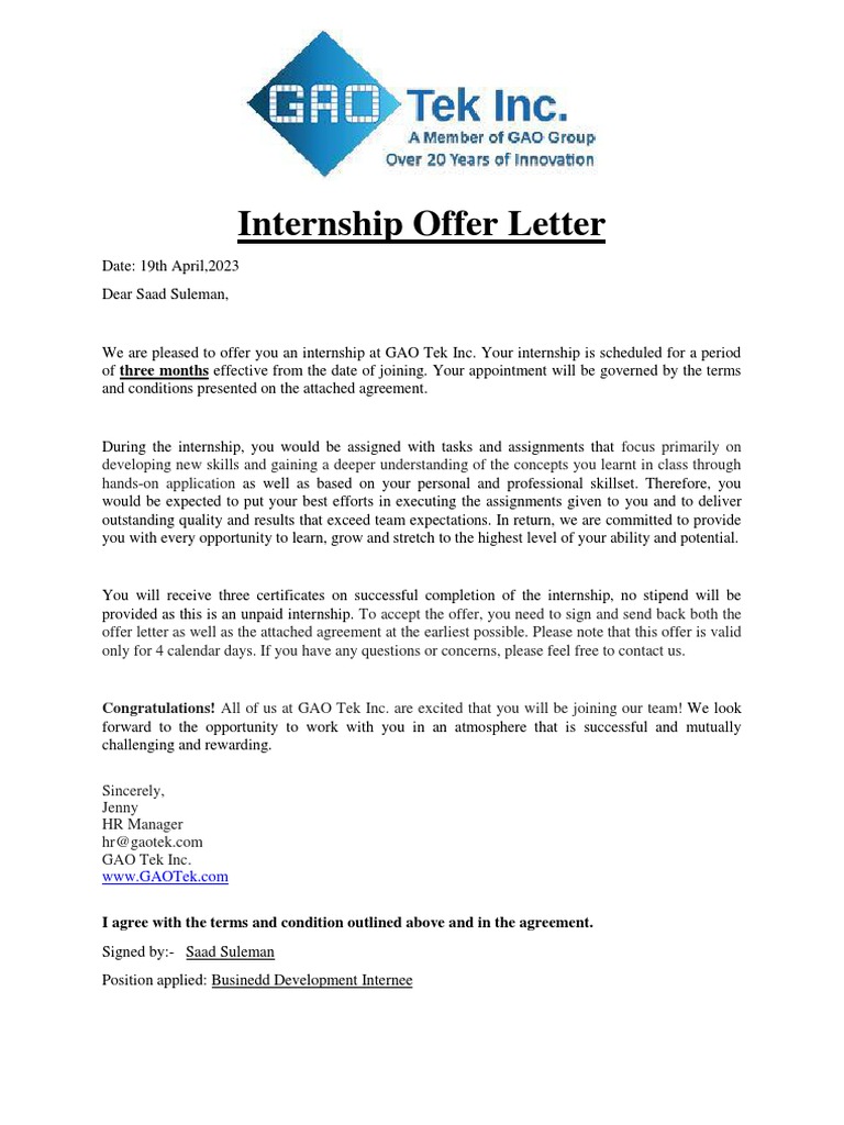 Offer Letter 2 | PDF | Career & Growth