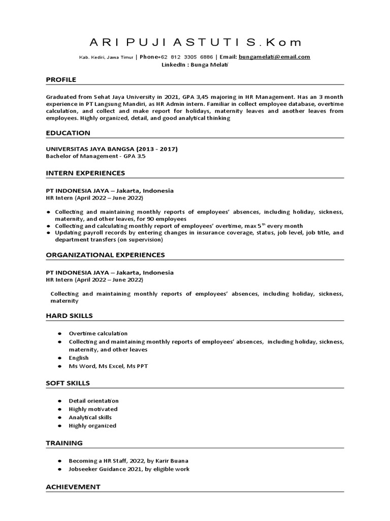 Template CV ATS FG Inggris | PDF