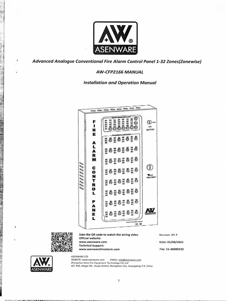 Aswnware Fire Alarm Control Panel 16 Zones (AW-CFP2166 Manual) | PDF