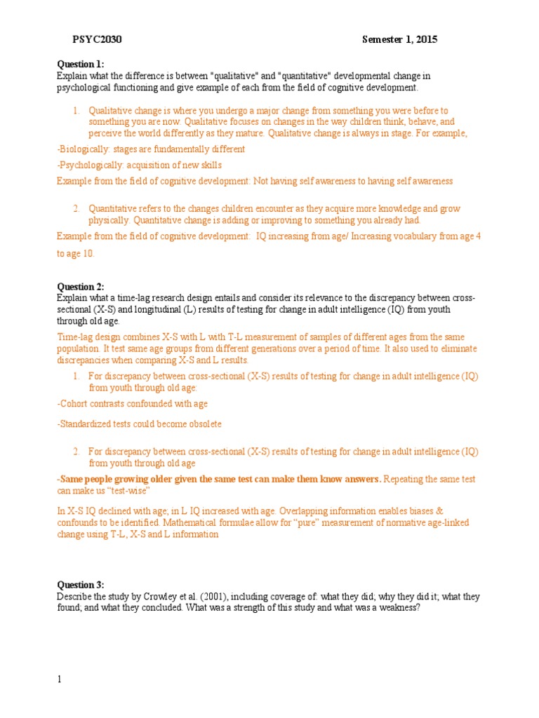 PSYC2030 Quiz 1 2015 For Blackboard | PDF | Embryo | Psychology