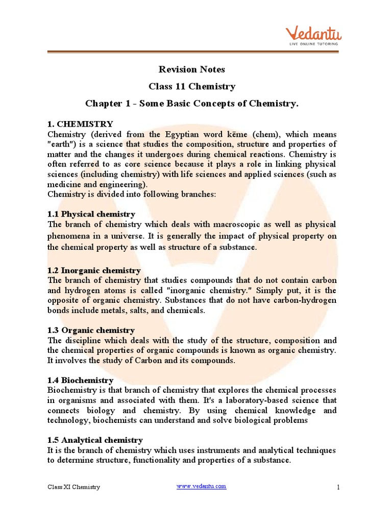 Class 11 Chemistry Revision Notes Some Basic Concepts of Chemistry by ...