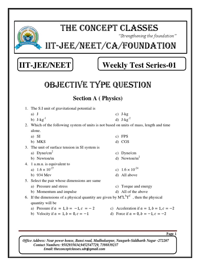 Iit-Jee-Neet-Weekly Test Series | PDF | Mole (Unit) | Pressure
