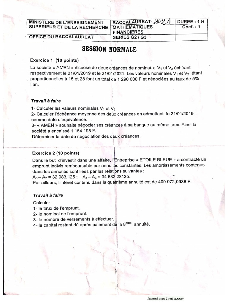 Bac Ii G2 G3 2021 Math Fin | PDF