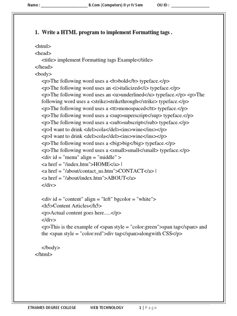 Web Technologies - Lab Record 2023 | PDF | Dynamic Html | Html Element Web Technologies - Lab Record 2023 | PDF | Dynamic Html | Html Element