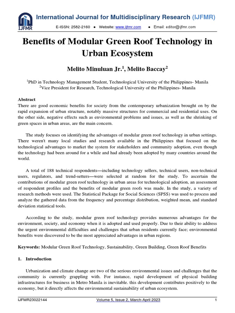 Benefits of Modular Green Roof Technology in Urban Ecosystem | PDF ...