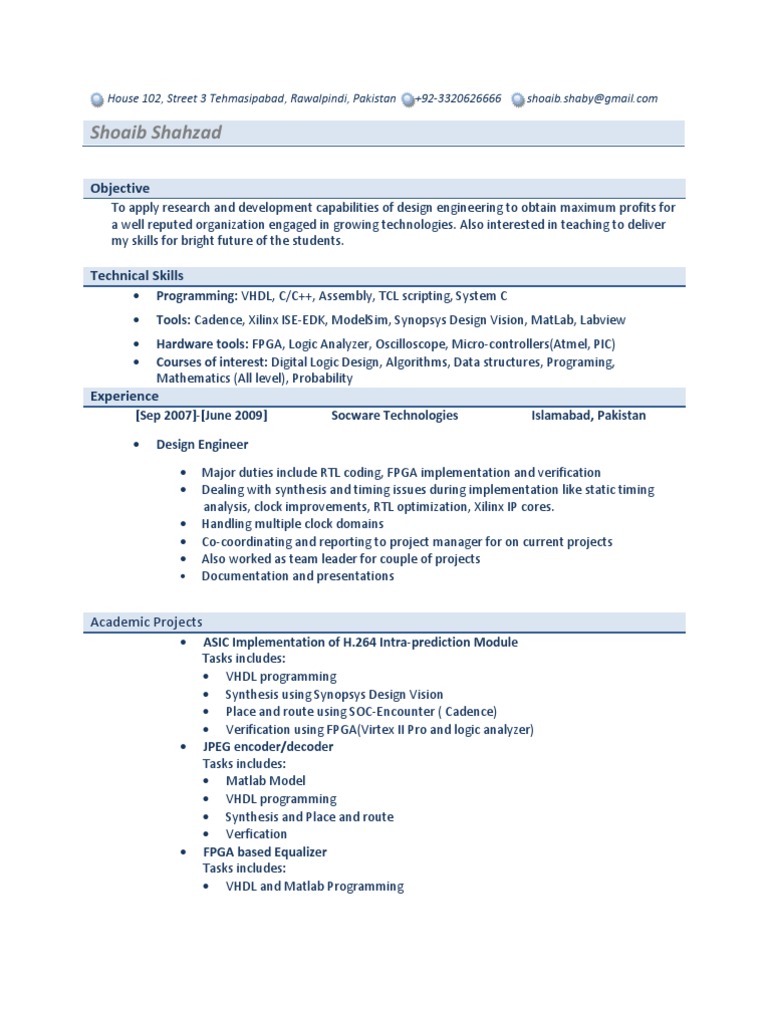 Resume SH | PDF | Field Programmable Gate Array | Vhdl