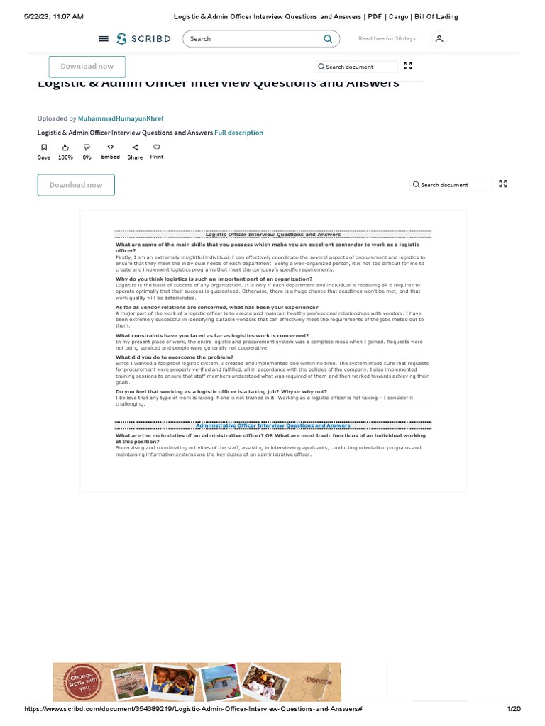 Logistic & Admin Officer Interview Questions and Answers _ PDF _ Cargo ...