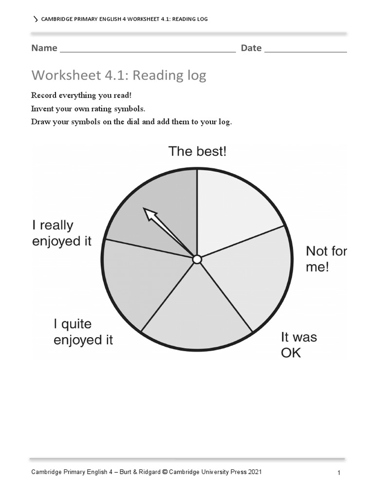 GIDB6669899-Pri Eng 2ed Tr4 Worksheet 4.1 Reading Log | PDF