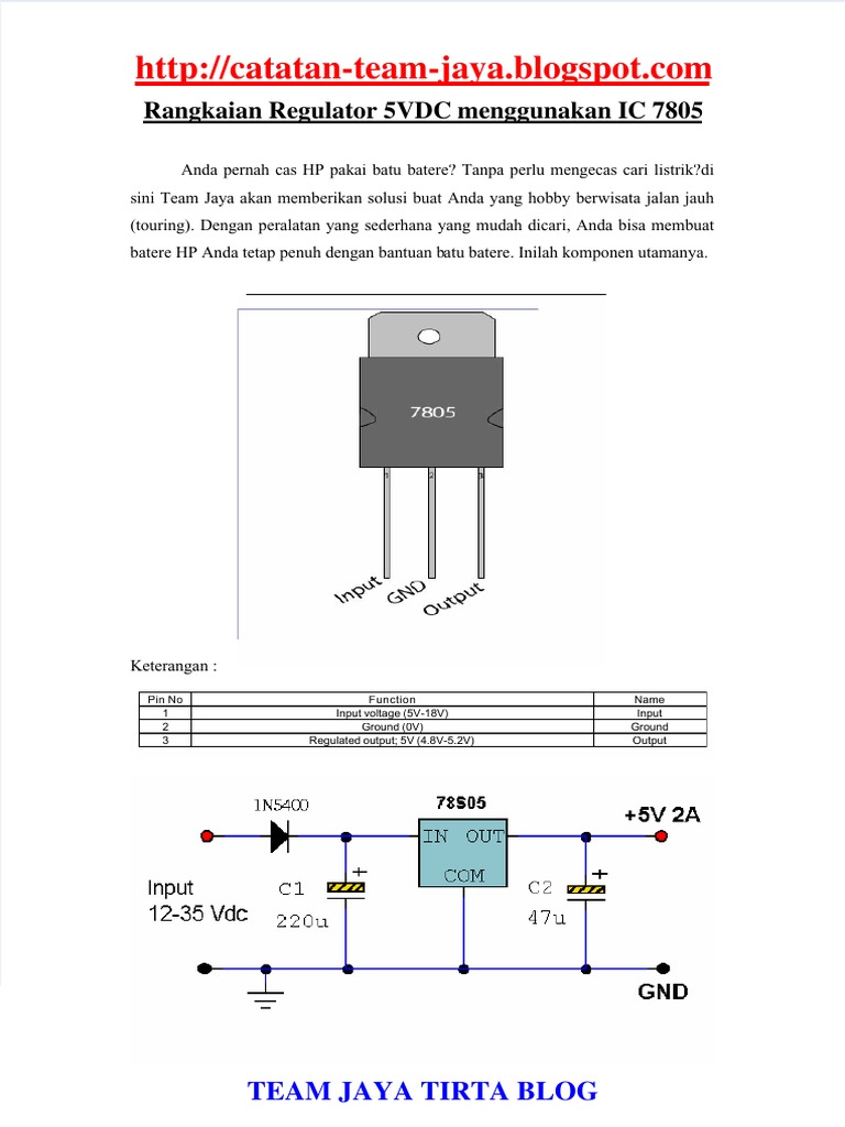 Rangkaian Regulator 5vdc Menggunakan Ic 7805 | PDF