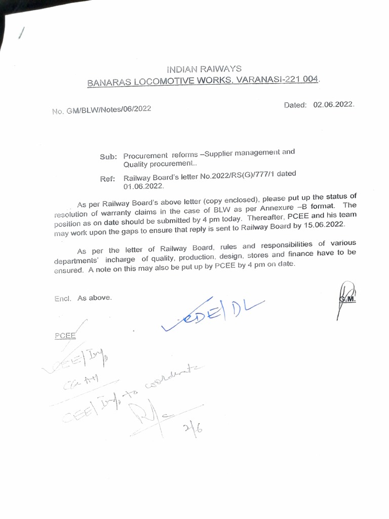 GM - BLW Notes and Railway Board Letter - Procurement Reforms-Supplier ...