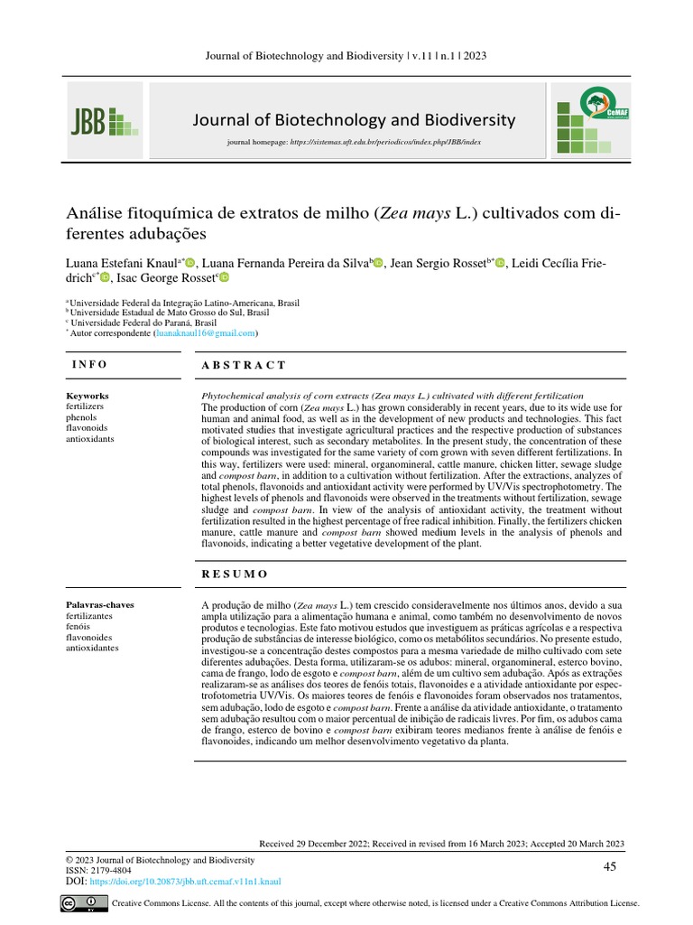 7Análise fitoquímica de extratos de milho (Zea maysL.) cultivados com ...