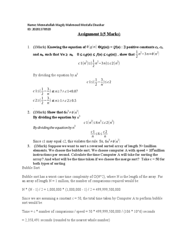Assignment 1 Algo. | PDF | Algorithms And Data Structures | Computer ... Assignment 1 Algo. | PDF | Algorithms And Data Structures | Computer ...