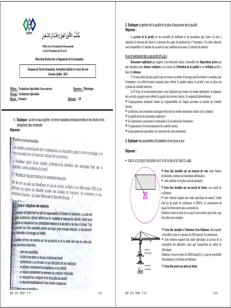 Examen Tsgo 2013 Théorie Et Pratiques Pdf Béton Armé Business