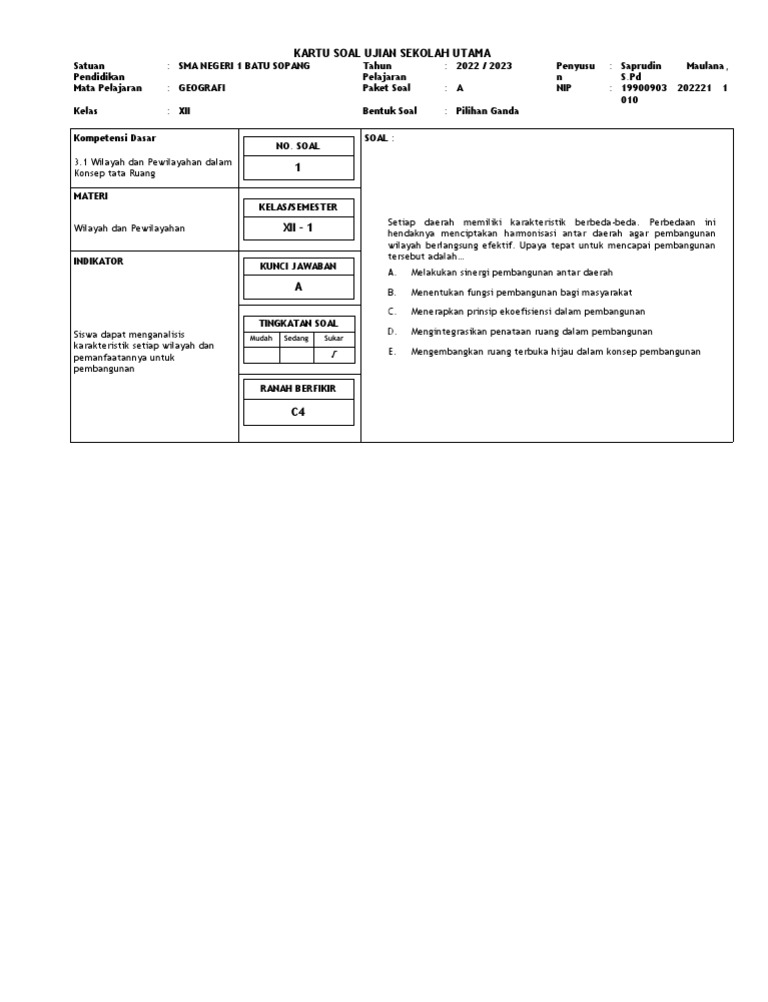 Kartu - Soal - Master | PDF