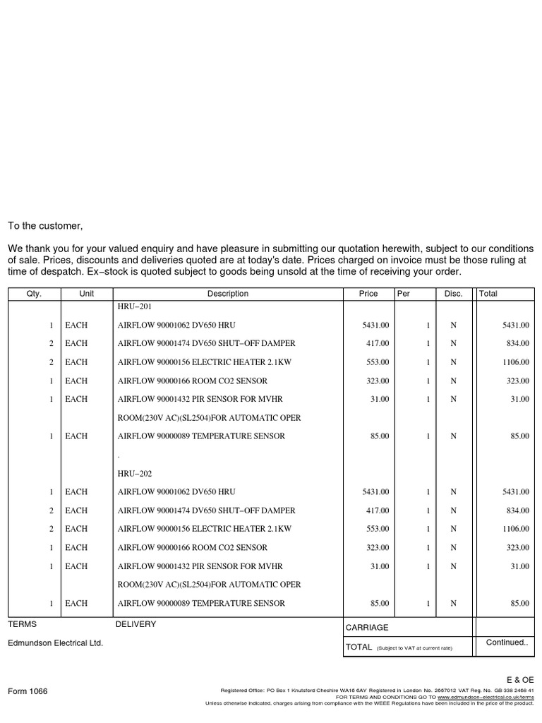 Quotation: Quotation No. TO: Branch Address | PDF | Home Appliance ...