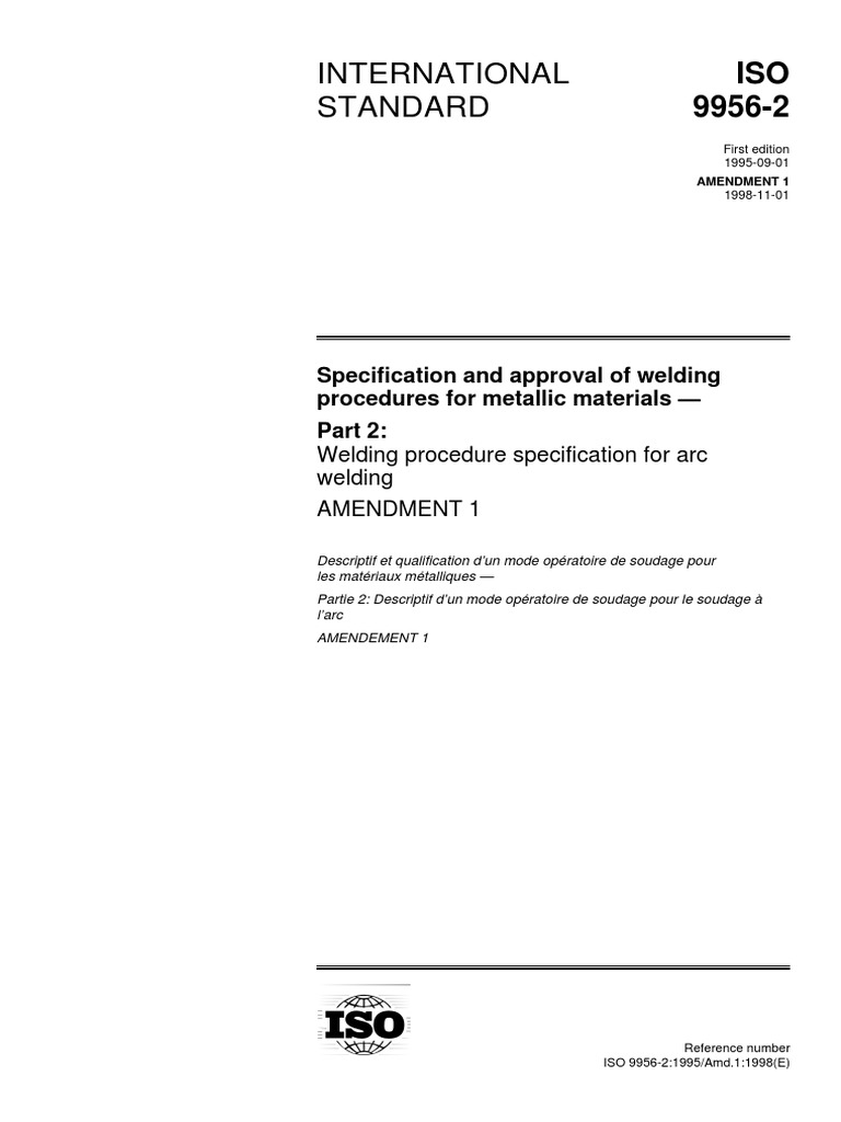 ISO 9956-2-Amendment 1-98 | PDF | International Organization For Standardization | Welding