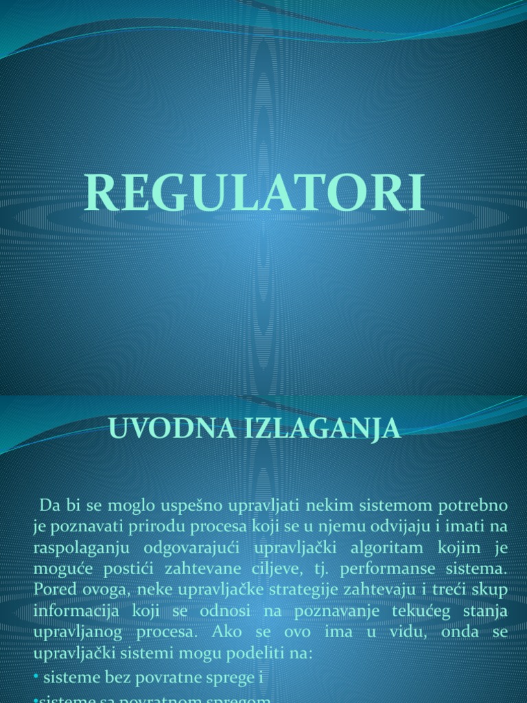 Regulatori (Predavanja X Nedelja | PDF