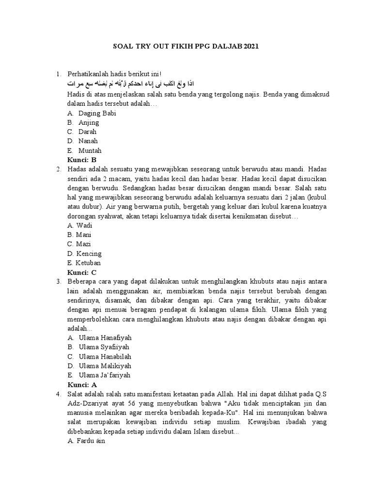 Soal Tryout Fikih Fix | PDF | Kajian Bahasa Asing | Kesehatan Holistik