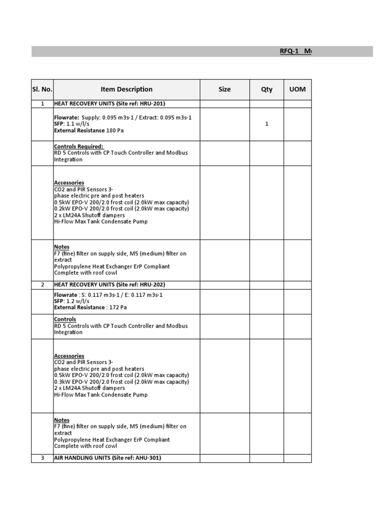 Mechanical Equipment RFQ Details | PDF | Applied And Interdisciplinary ...