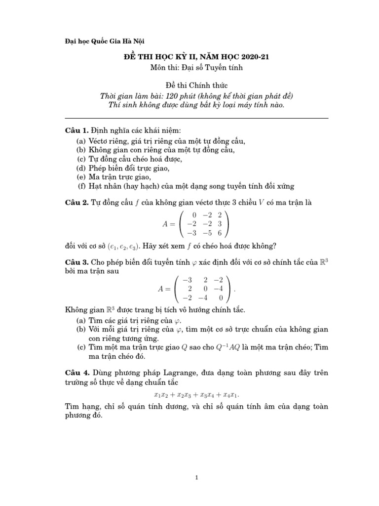 De Thi Dai So Tuyen Tinh Co Loi Giai Vieclamvui | PDF