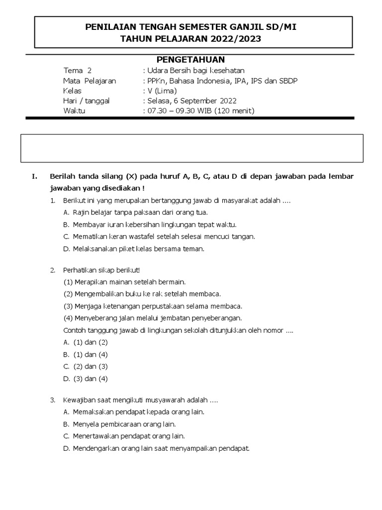 PTS Kelas 5 Tema 2 | PDF